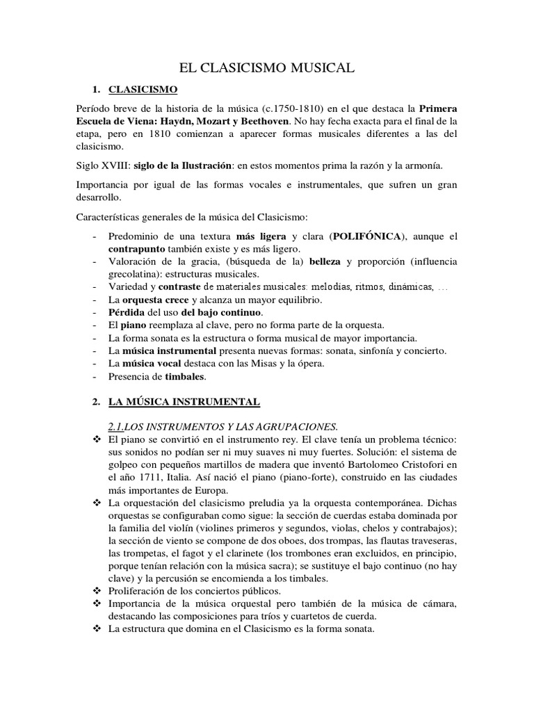 El Clasicismo Musical | PDF | Periodo Clásico (Música) | Wolfgang Amadeus Mozart