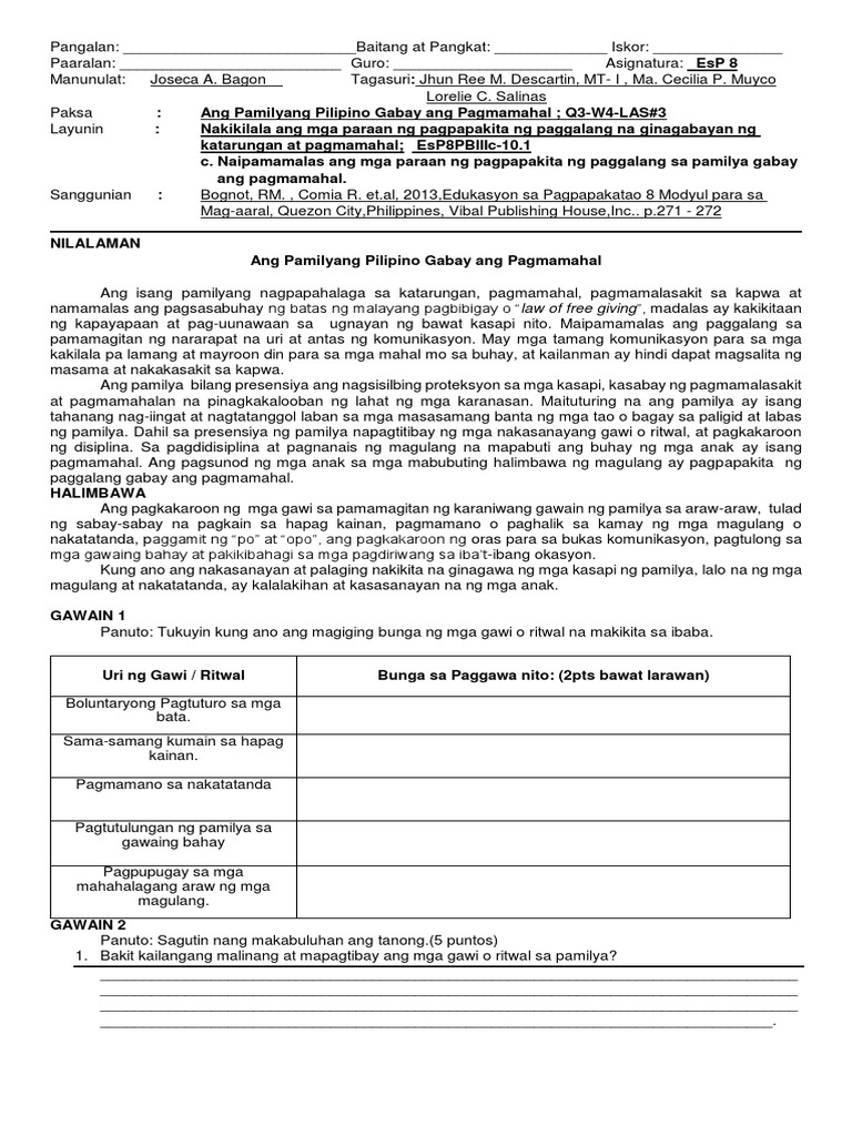 EsP8 QUARTER 3 WEEK 4 LAS 3 | PDF
