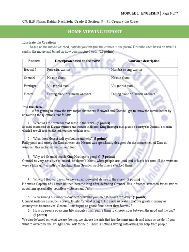 Module 1 - Home Viewing Report | PDF | Beowulf | English Heroic Legends
