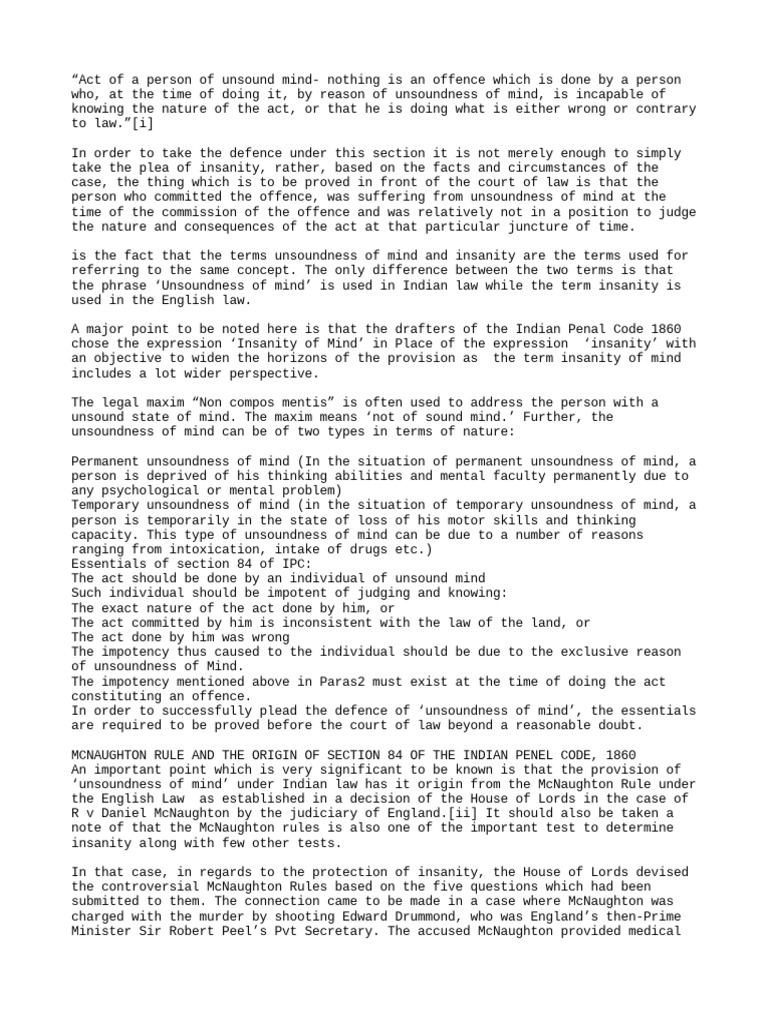 Section 84 | PDF | Insanity Defense | Criminal Justice