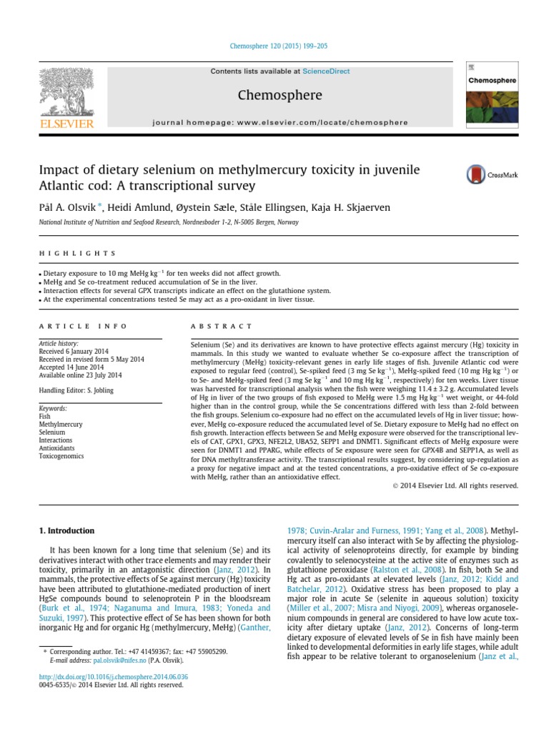 Impact of Dietary Selenium On Methylmercury Toxicity in Juvenile ... Impact of Dietary Selenium On Methylmercury Toxicity in Juvenile ...
