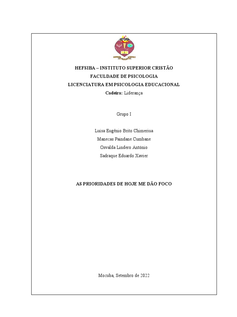 As Prioridades de Hoje Me Dão Foco - Lideranca | PDF | Tempo | Dinheiro