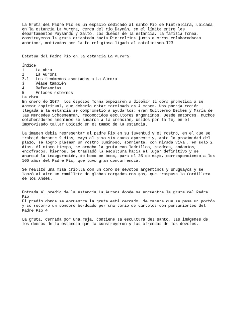 Gruta del Padre Pío en La Aurora | PDF