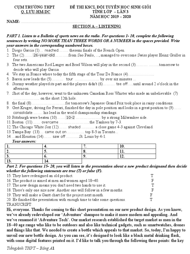 De Thi KSCL HSG Cum Dchau - Qluu 2020 L3. | PDF | Emotions | Feeling