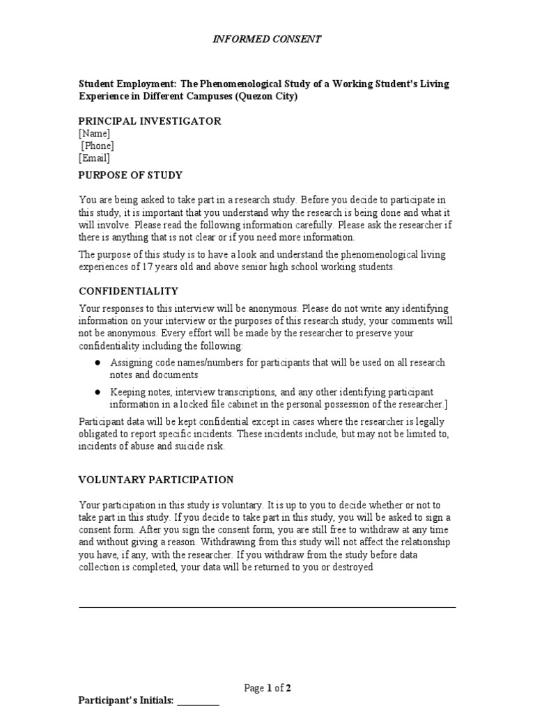 Informed Consent-Template | PDF | Informed Consent | Confidentiality