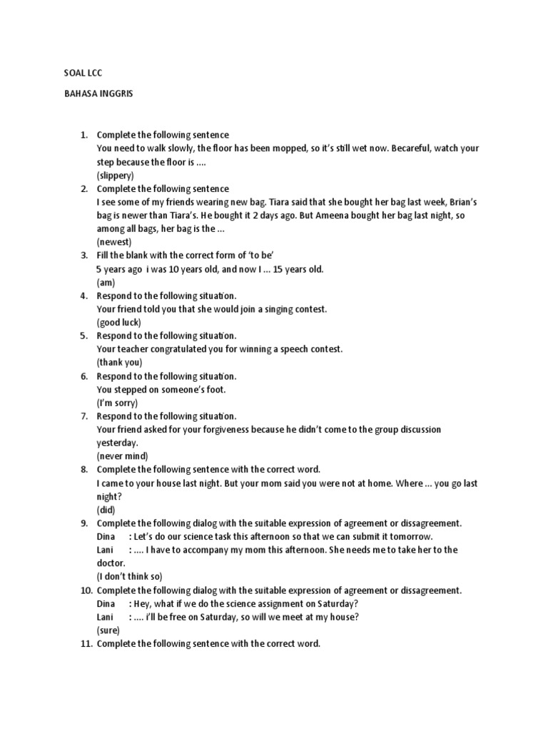 Soal Lcc Bahasa Inggris Pdf