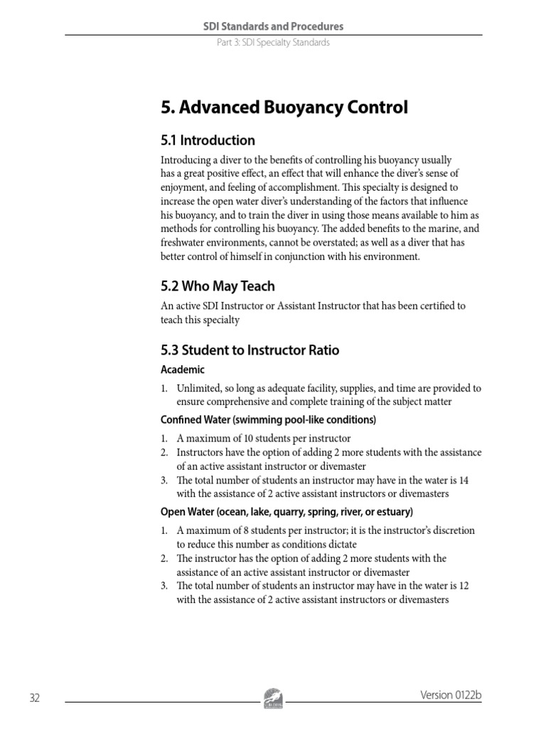 Advanced Buoyancy Control Standards | PDF | Scuba Diving | Equipment