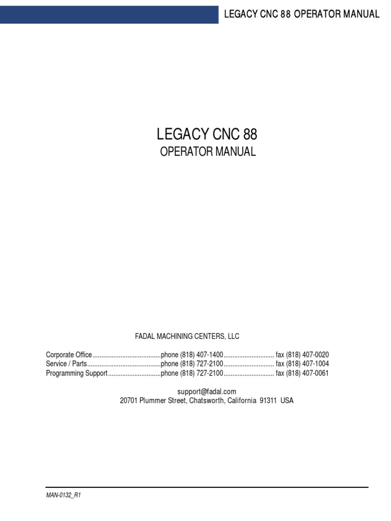 Fadal 2006 Legacy CNC88 Operator Manual | PDF | Menu (Computing) | Numerical Control