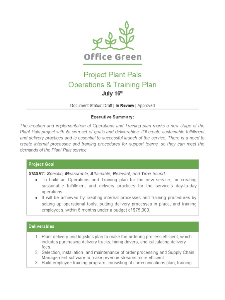 Project Plant Pals Operations & Training Plan | PDF | Goal | Employment