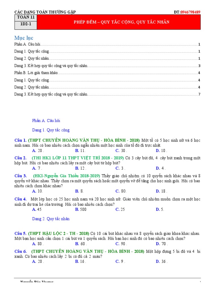 Cac Dang Toan Quy Tac Dem Hoan Vi Chinh Hop To Hop Thuong Gap | PDF