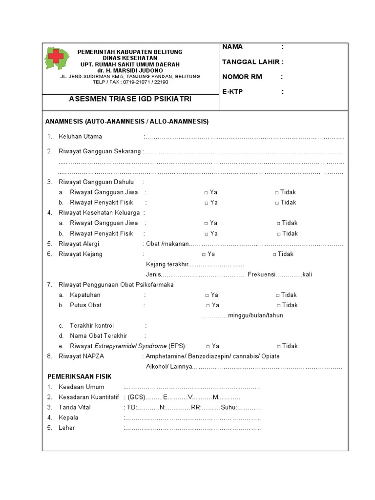 Asesmen Triase Igd Psikiatri RSMJ | PDF