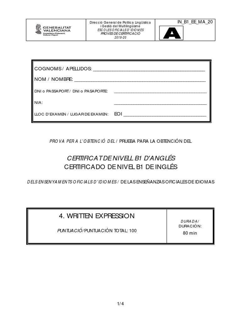 Certificat de Nivell B1 D'Anglés | PDF