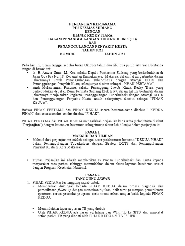 DRAFT PERJANJIAN KERJASAMA DPPM 111021 (MOU) Fixed | PDF