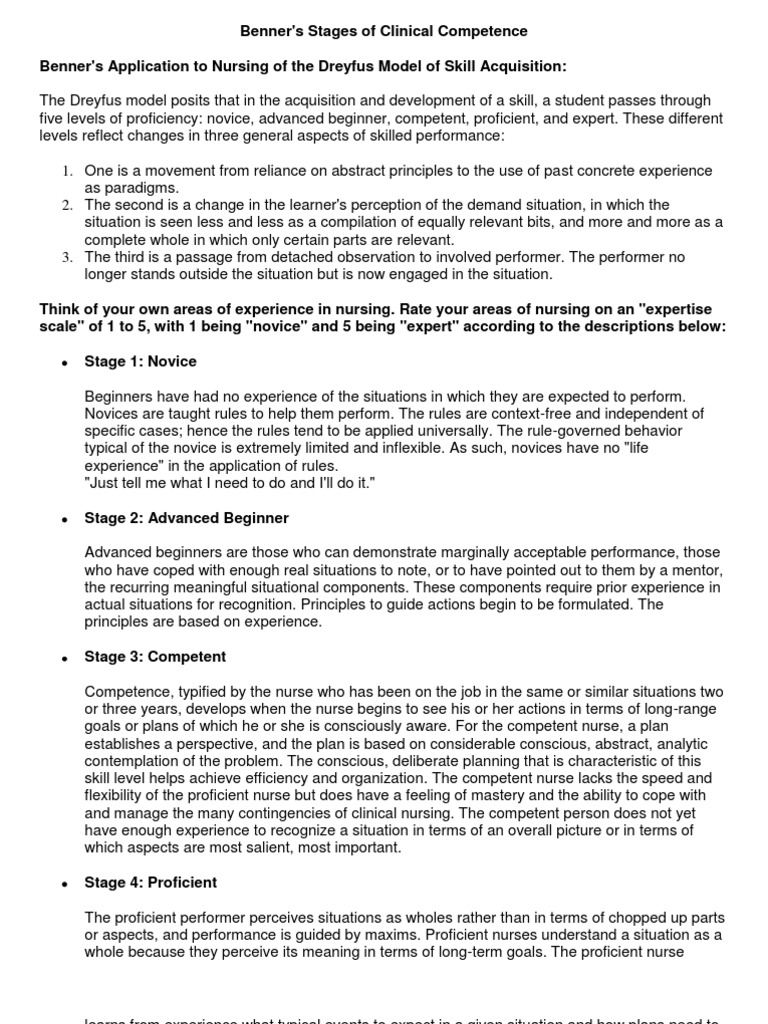 Benner 5 Stages | Expert | Nursing