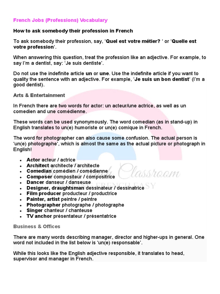 French Jobs Document | PDF | Employment