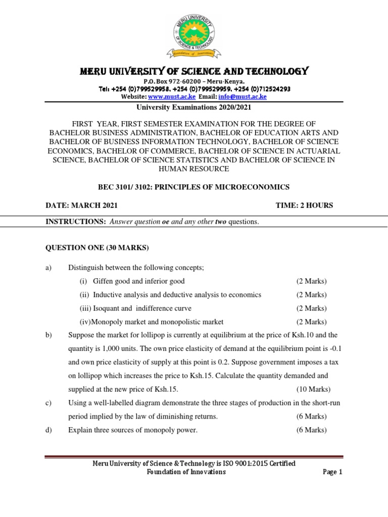 BEC 3101 BEC 3102 Principles of MicroEconomics | PDF | Economic ...