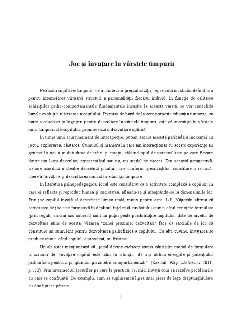 Eseu-Joc Si Invatare La Varste Timpurii | PDF