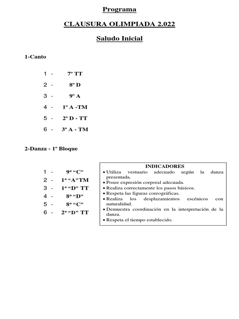 Programa Olimpiada 2022 | PDF