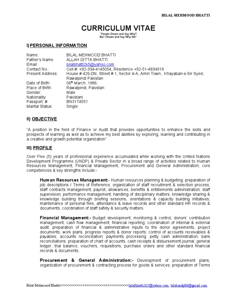 Bilal Cv-Acca & Mba | PDF | Accounting | Inventory