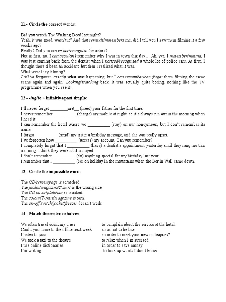 Ingles Ejercicios b1 | PDF