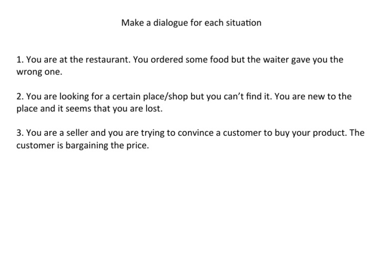 Make A Dialogue For Each Situation | PDF
