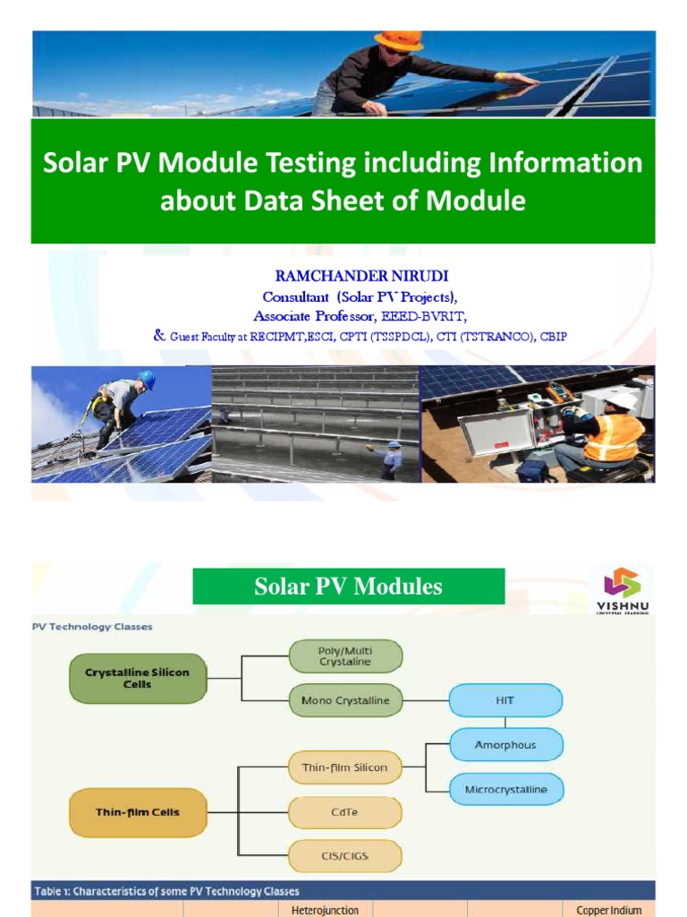 Solar PV Module Testing Including Information About Data Sheet of ...
