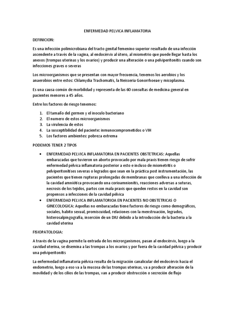 Enfermedad Pélvica Inflamatoria: Causas y Tratamiento | PDF | Especialidades Medicas | Medicina ...