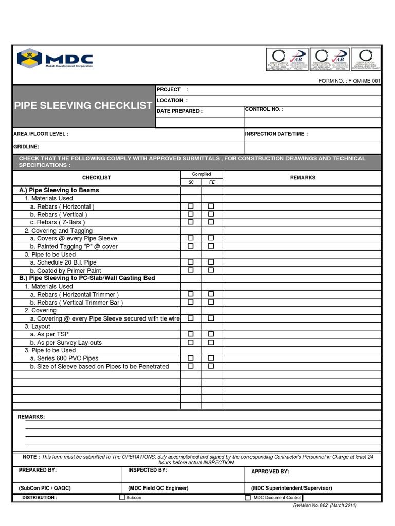 Piping and Sprinkler Installation Checklist | PDF | Duct (Flow) | Pipe ...