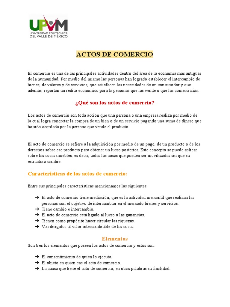 Actos de Comercio: Definición y Clasificación | PDF | Comercio | Economias