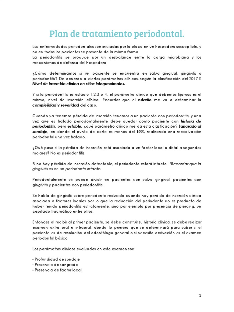Plan de Tratamiento Periodontal | PDF | Odontología | Especialidades Medicas