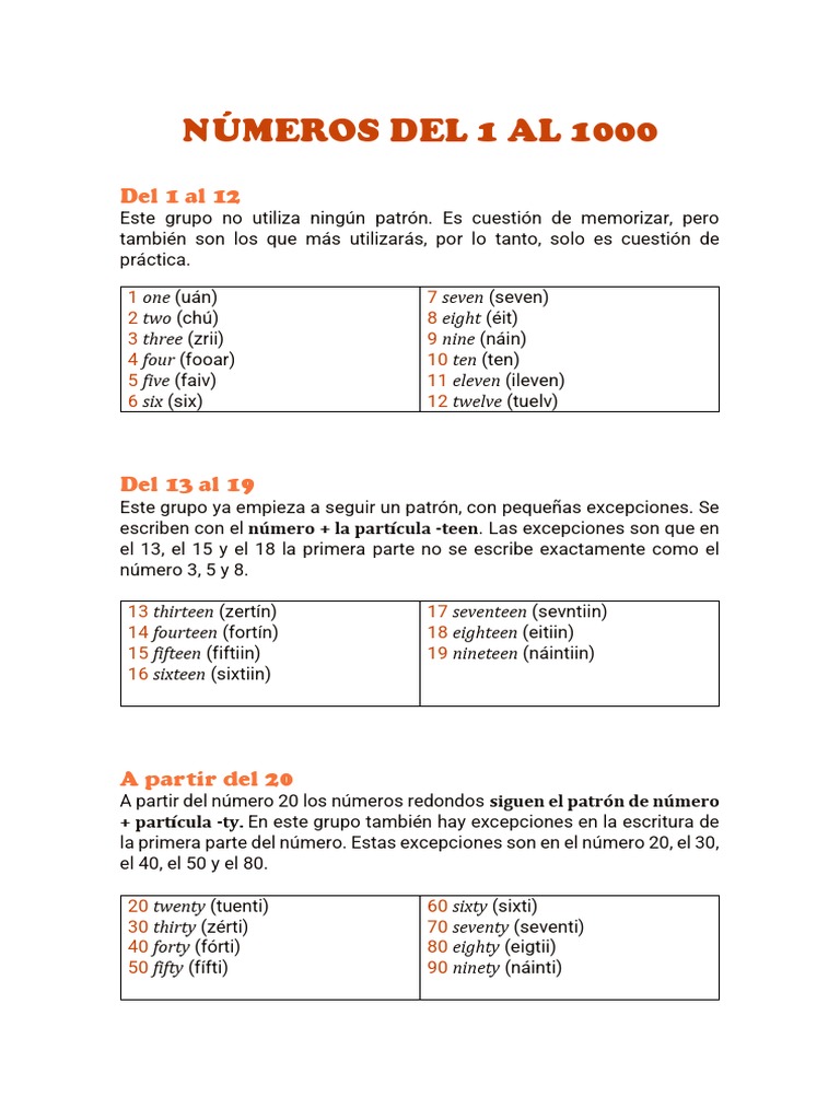 NÚMEROS DEL 1 AL 1000 | PDF