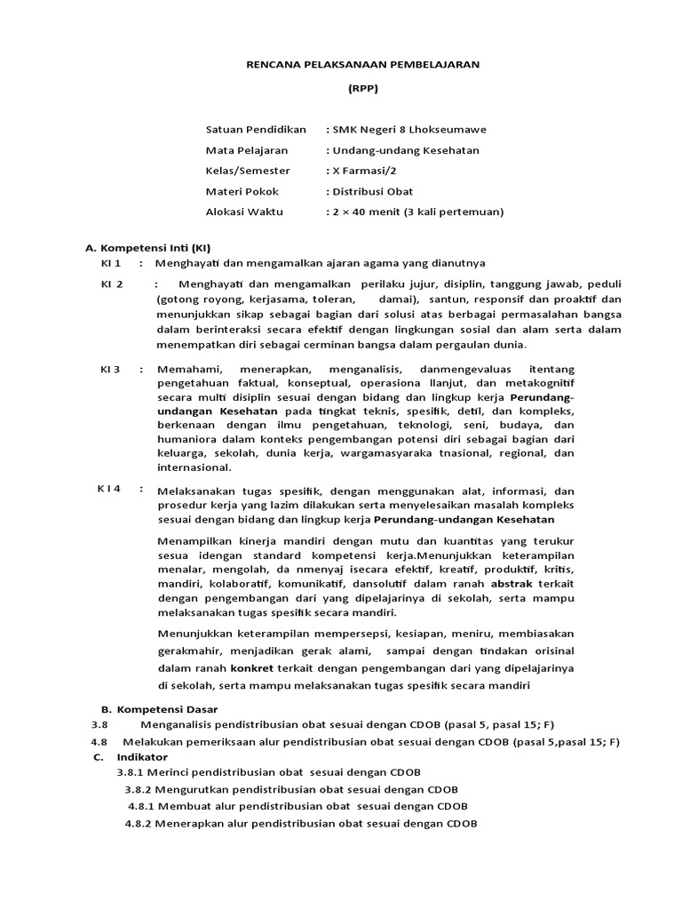 RPP Distribusi Obat | PDF