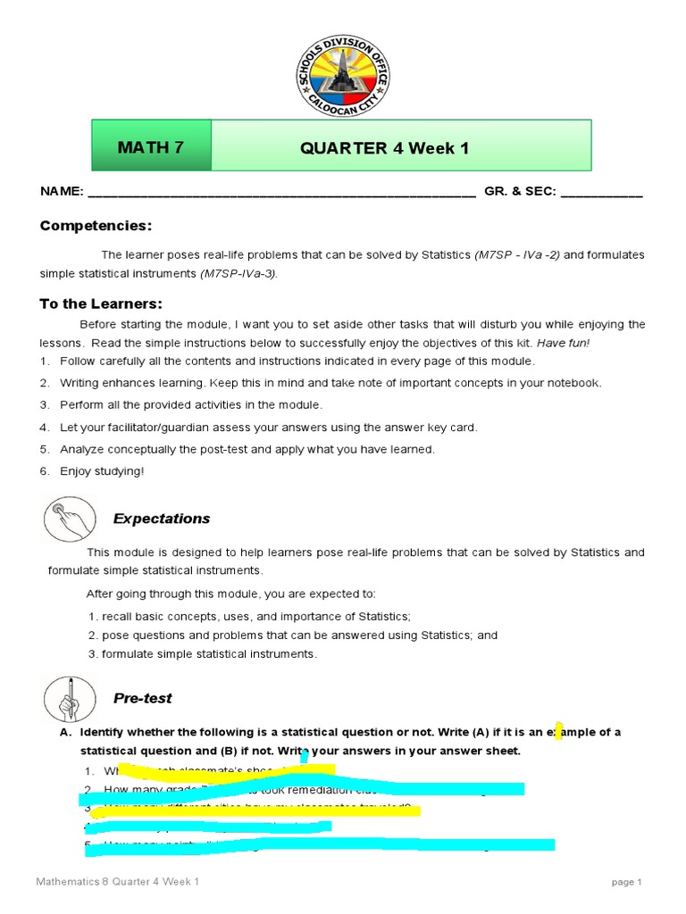 Math 7 Q4 Week 1 | PDF | Statistics | Survey Methodology