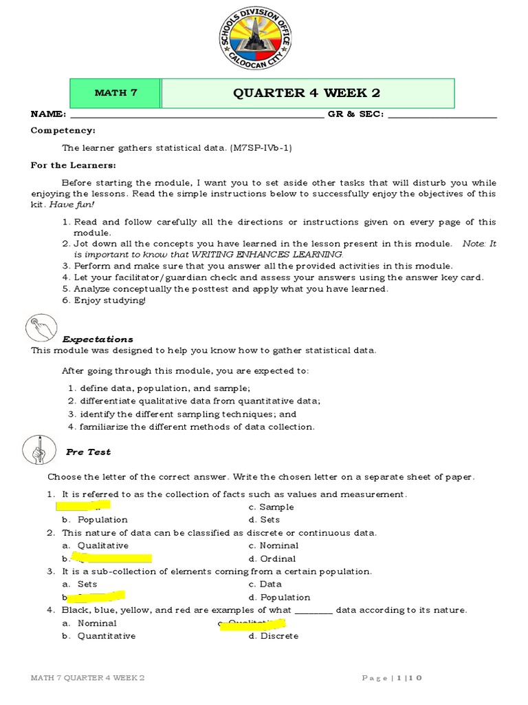 Gathering Statistical Data: A Study on Factors Affecting Grade 7 ...