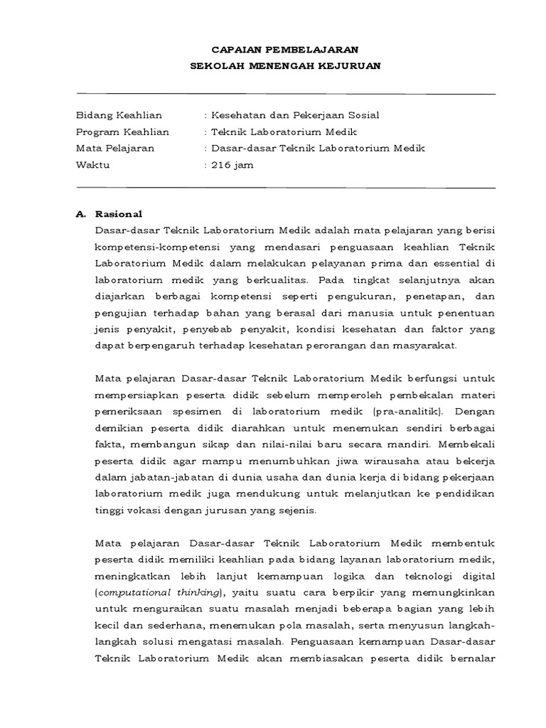 5.2 - CP - Dasar-Dasar Teknik Laboratorium Medik - LAYOUTED | PDF