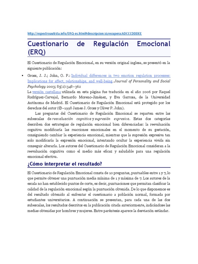 Cuestionario Regulacion Emocional | PDF