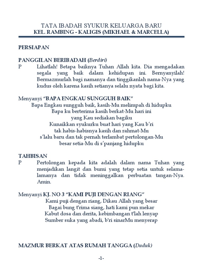 TATA IBADAH Syukur Kel - Baru (Balas Gereja) | PDF