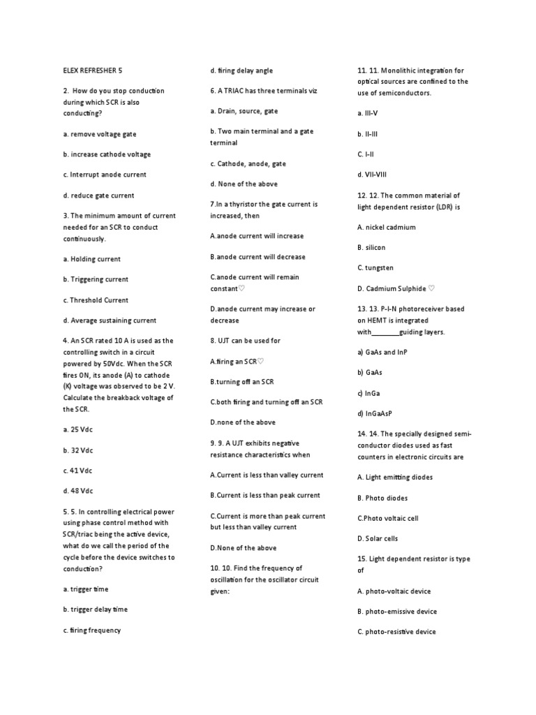 Elex Refresher 5 | PDF | Electric Current | Diode