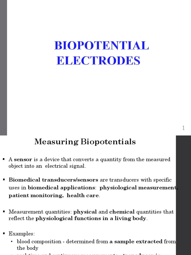 Lecture 7 - Biopotential Electrodes | PDF | Membrane Potential ...