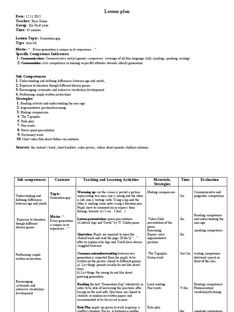 generation gap | PDF | Lesson Plan | Communication