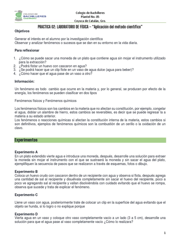Practica 02 | PDF | Agua | Experimentar