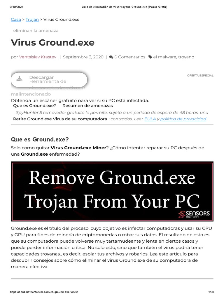 Guía de Eliminación de Virus Troyano Ground.exe (Pasos Gratis) | PDF | Virus de computadora ...