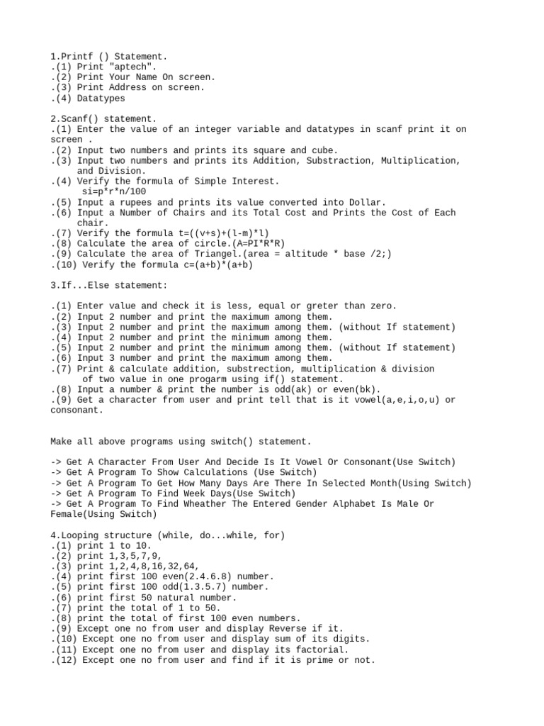C Programs List Pdf Parameter Computer Programming String Computer Science 
