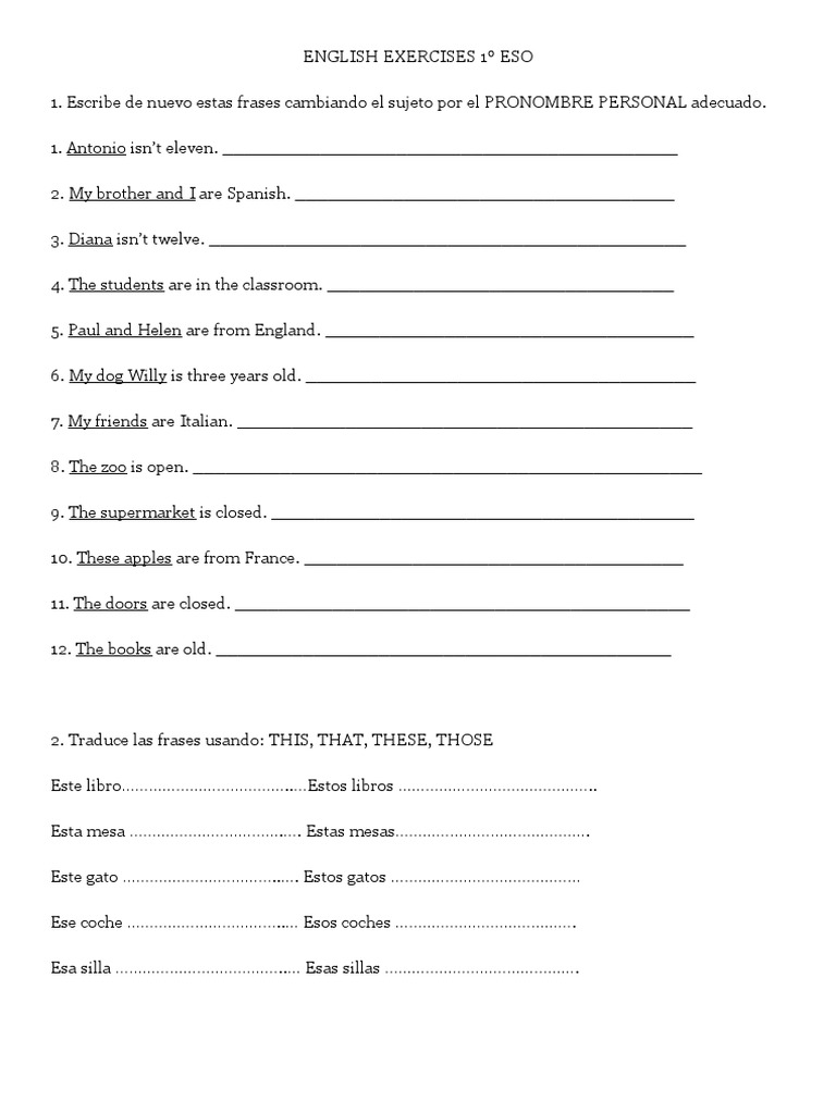 ENGLISH EXERCISES 1º ESO TEAMWORK | PDF