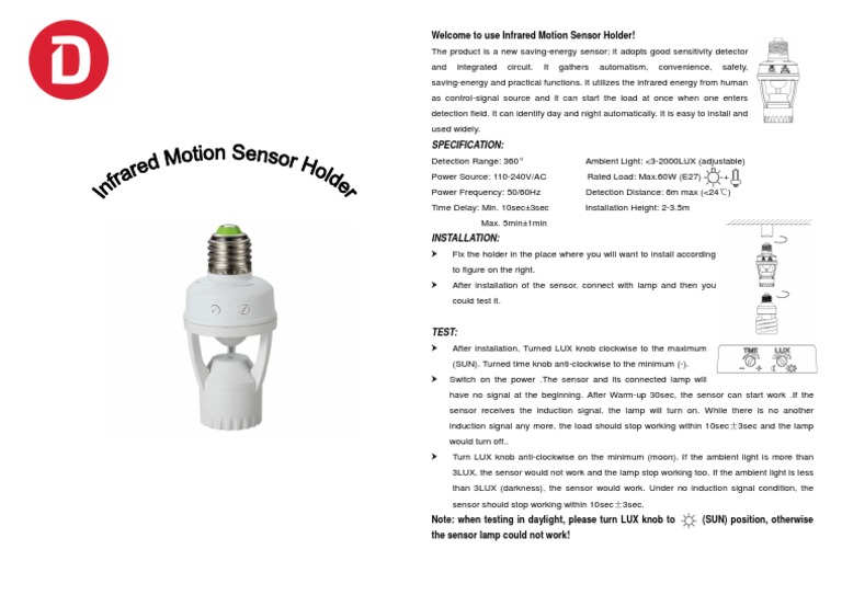 Manual E27 Infrarred PIR Sensor-GB | PDF