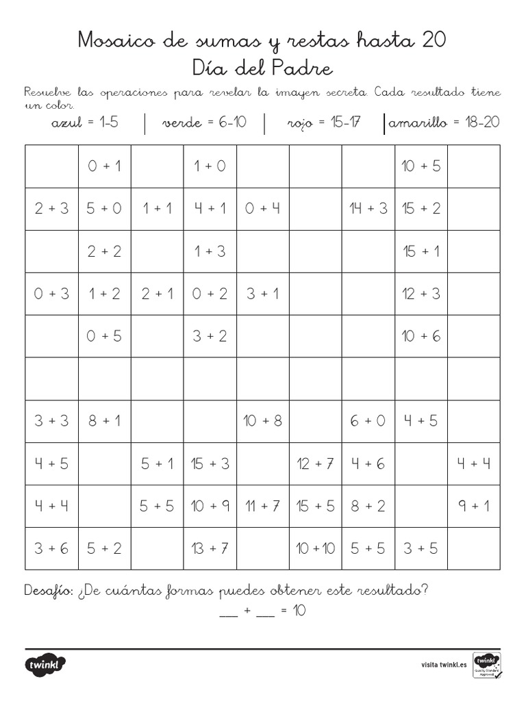 Mosaico de Sumas y Restas hasta 20 | PDF | Sistema visual | Arco iris