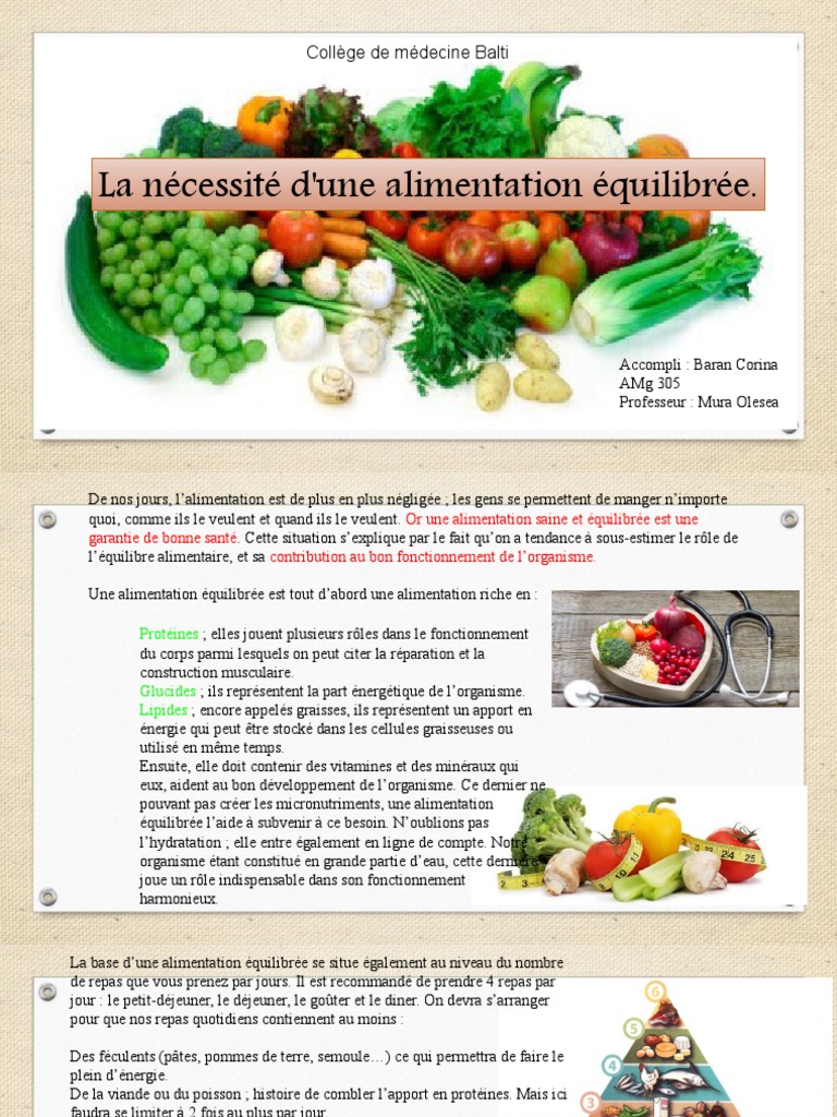 La Nécessité D'une Alimentation Équilibrée. | PDF | Manger | Nutriments