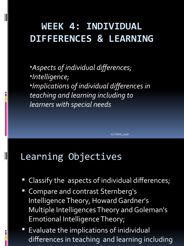 Week 3 (2) Individual Differences and Learning | PDF | Intelligence | Learning