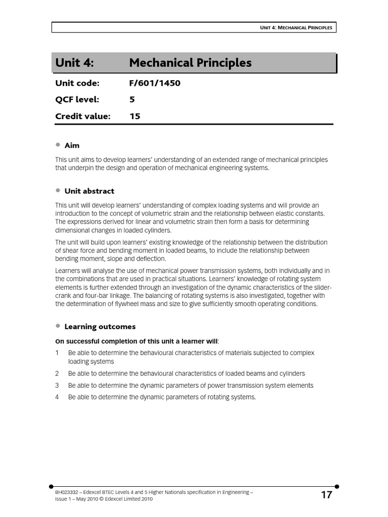 UNIT 4 Mechanical Principles | PDF | Stress (Mechanics) | Young's Modulus