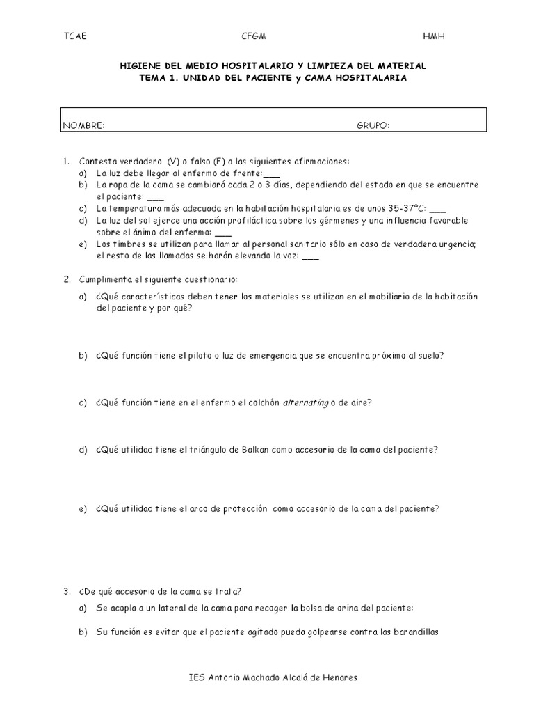 U.T. 1 Unidad Del Paciente Ejercicios | PDF | Colchón